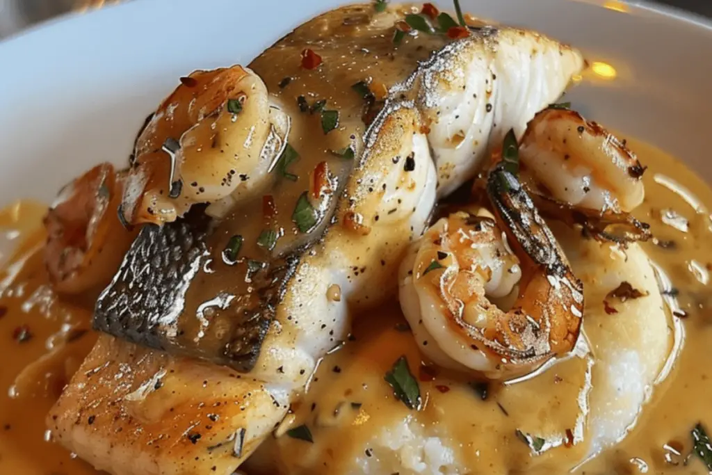 Red Snapper, Shrimp & Grits with a Cajun Cream Sauce Recipe - cookefast.com