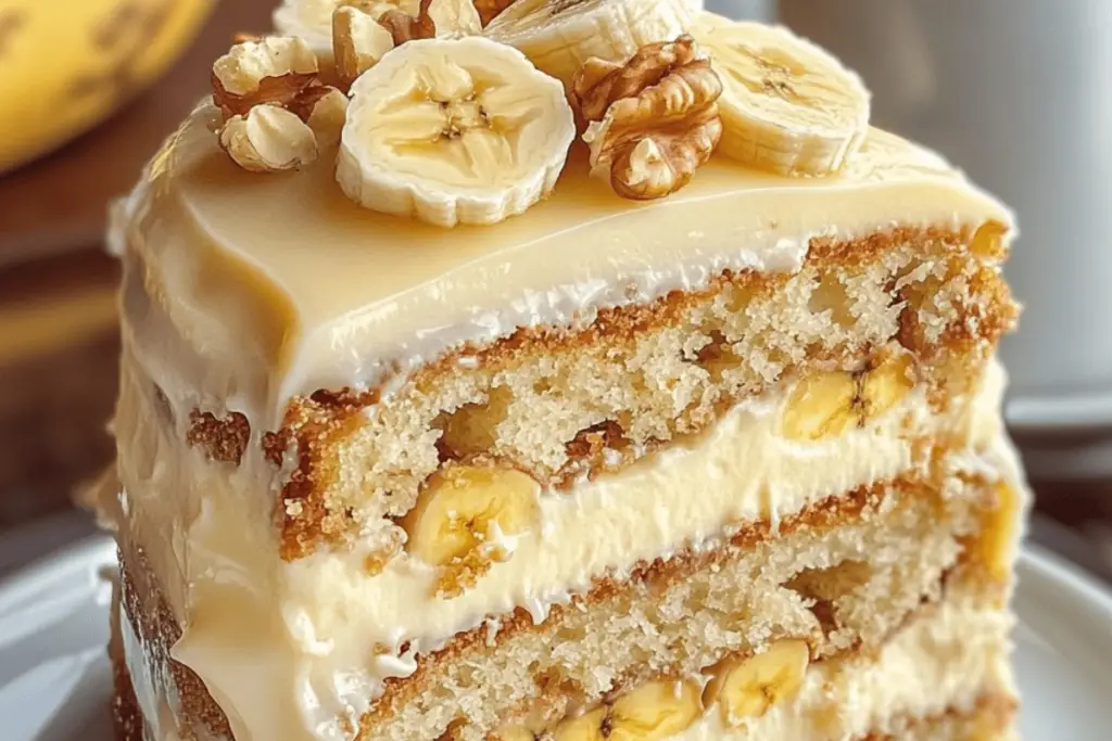 Heavenly Banana Walnut Cream Cake Recipe | Creamy Dessert